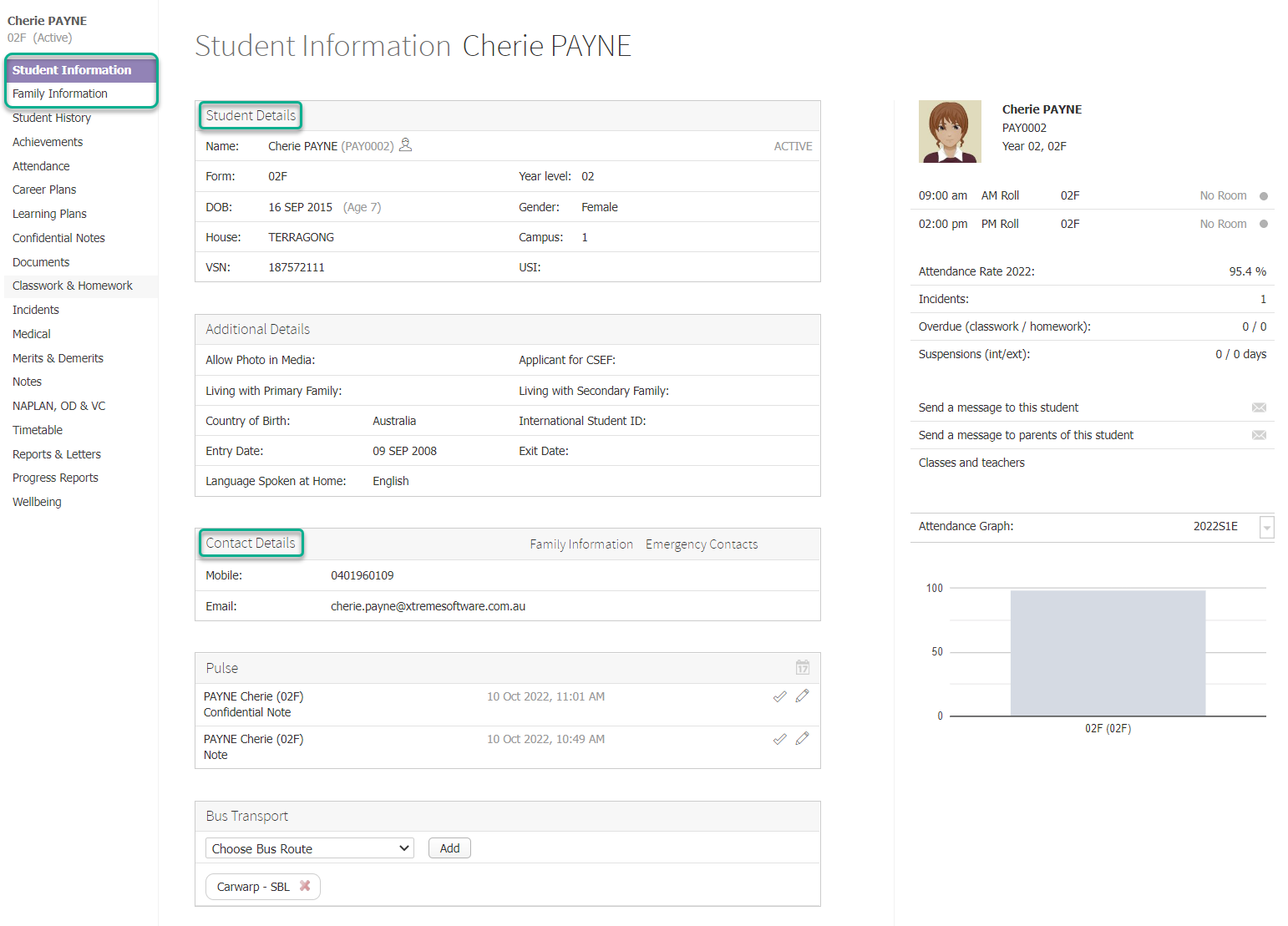Viewing student and family information